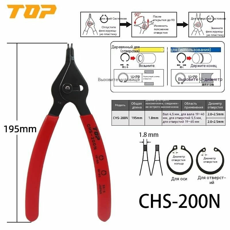 Японские 8-дюймовые плоскогубцы для внутренних и наружных работ TOP CHS-200N 2-в-1 с тонким наконечником 1,8 мм