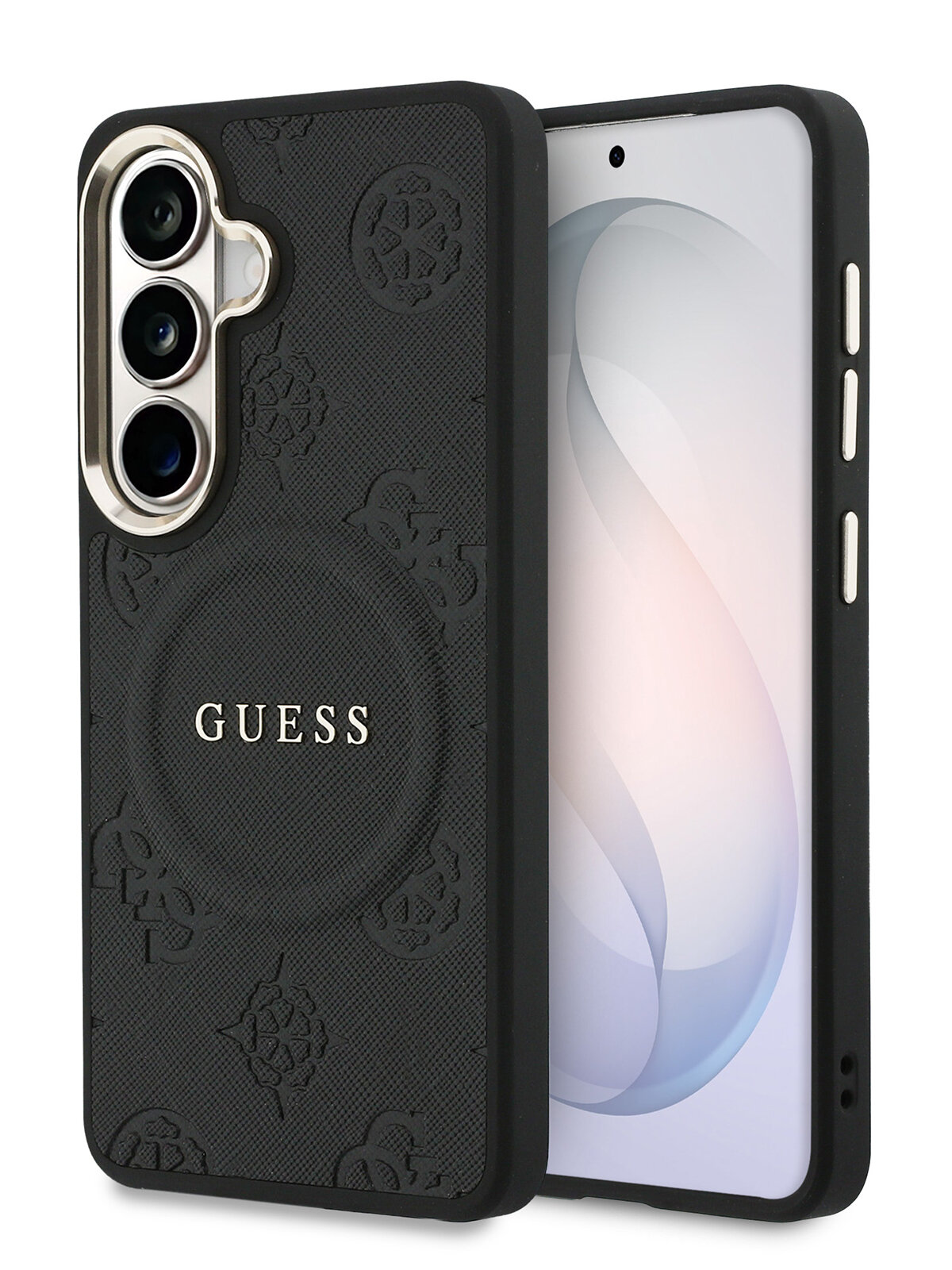 Чехол Guess на Samsung S26, с магнитами MagSafe, из экокожи PU Saffiano, черный
