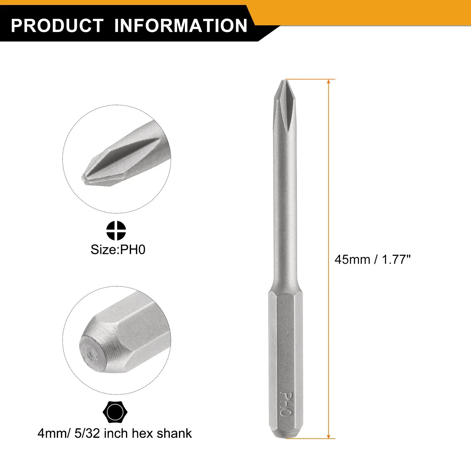 UXCELL Стальные шлицевые биты отверток S2 3/5 шт. 5pcs, PH0 45mm
