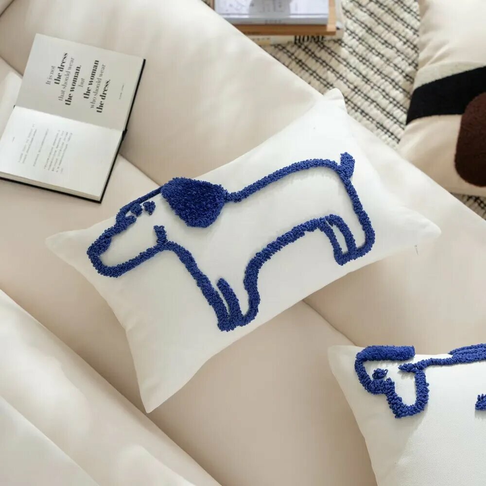 Подушка декоративная 30х50 см поясничная в комплекте с наволочкойJoy. Yolife вышивка из пряжи Таксы, для дивана, кресла, садовой мебели