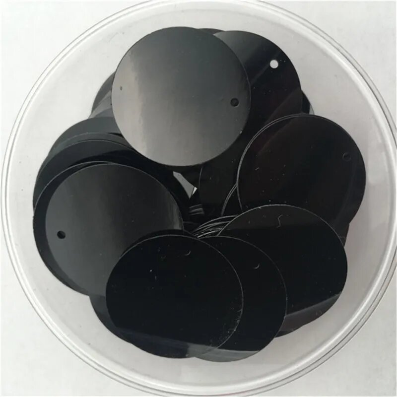 KUNQI Плоские круглые ПВХ блестки 10-30 мм Черный, 30mm 36pcs 10g, Black