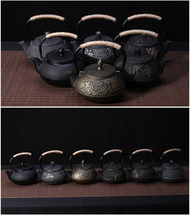Чугунный заварочный чайник с узором пиона, японский литой чайник для заваривания чая