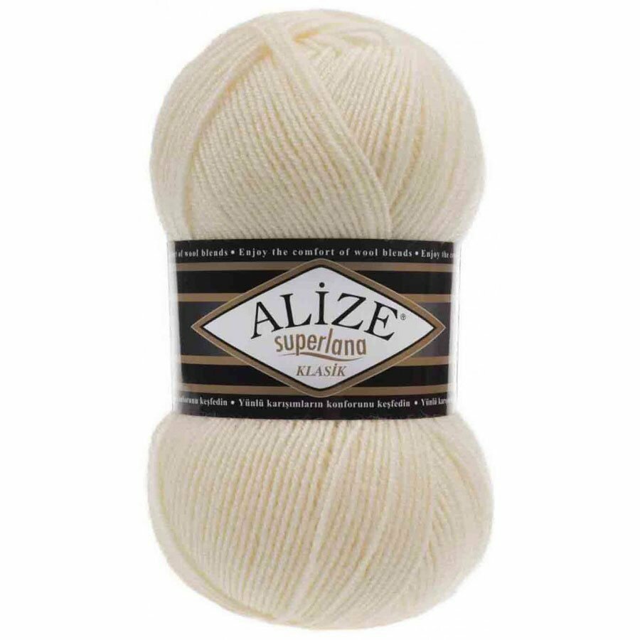 Пряжа Alize SUPERLANA KLASIK 01 кремовый (5 мотков)