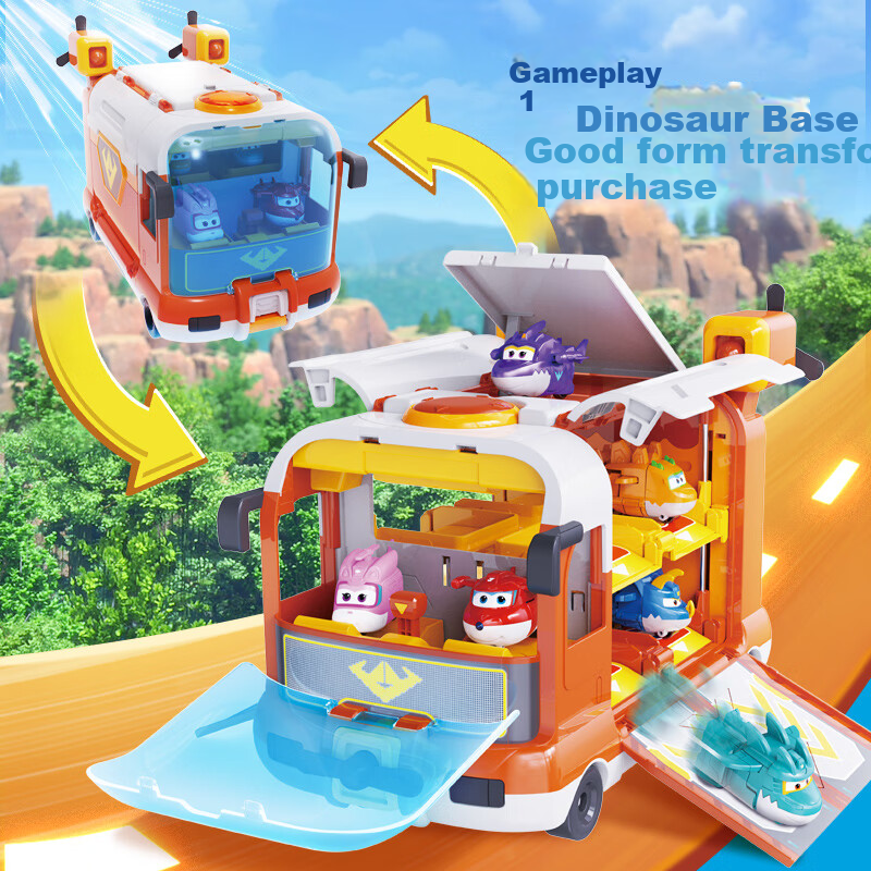 AULDEY Super Wings Dinosaur Assembly Base with 2 Mini Transforming Toys for Kids Birthday Gift 790880