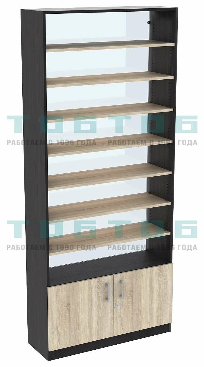 Стеллаж из ДСП с 7-ю полками 300x900 мм серии LEVEL-7 №12-1 (З/C - стекло), Орех