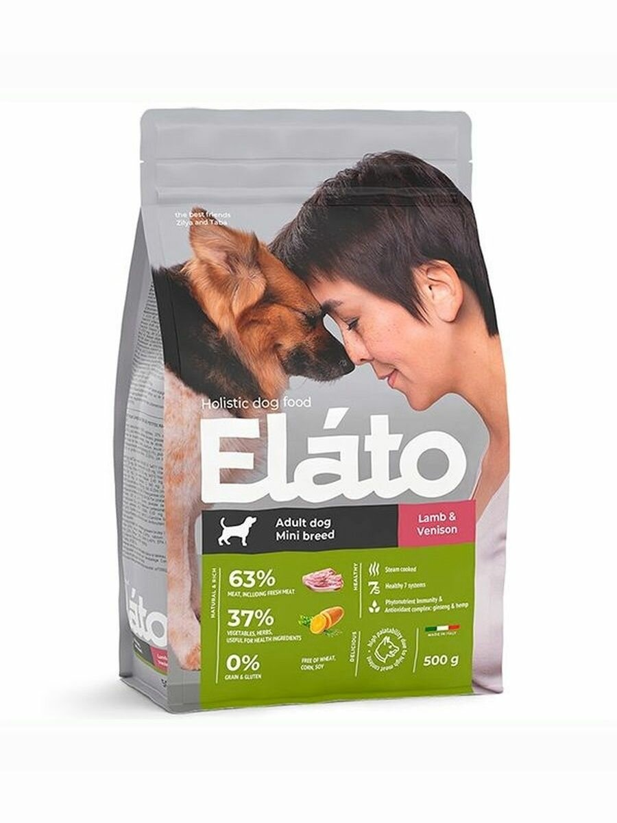 Elato Holistic Корм с ягненком и олениной для мелких пород собак, 500 гр