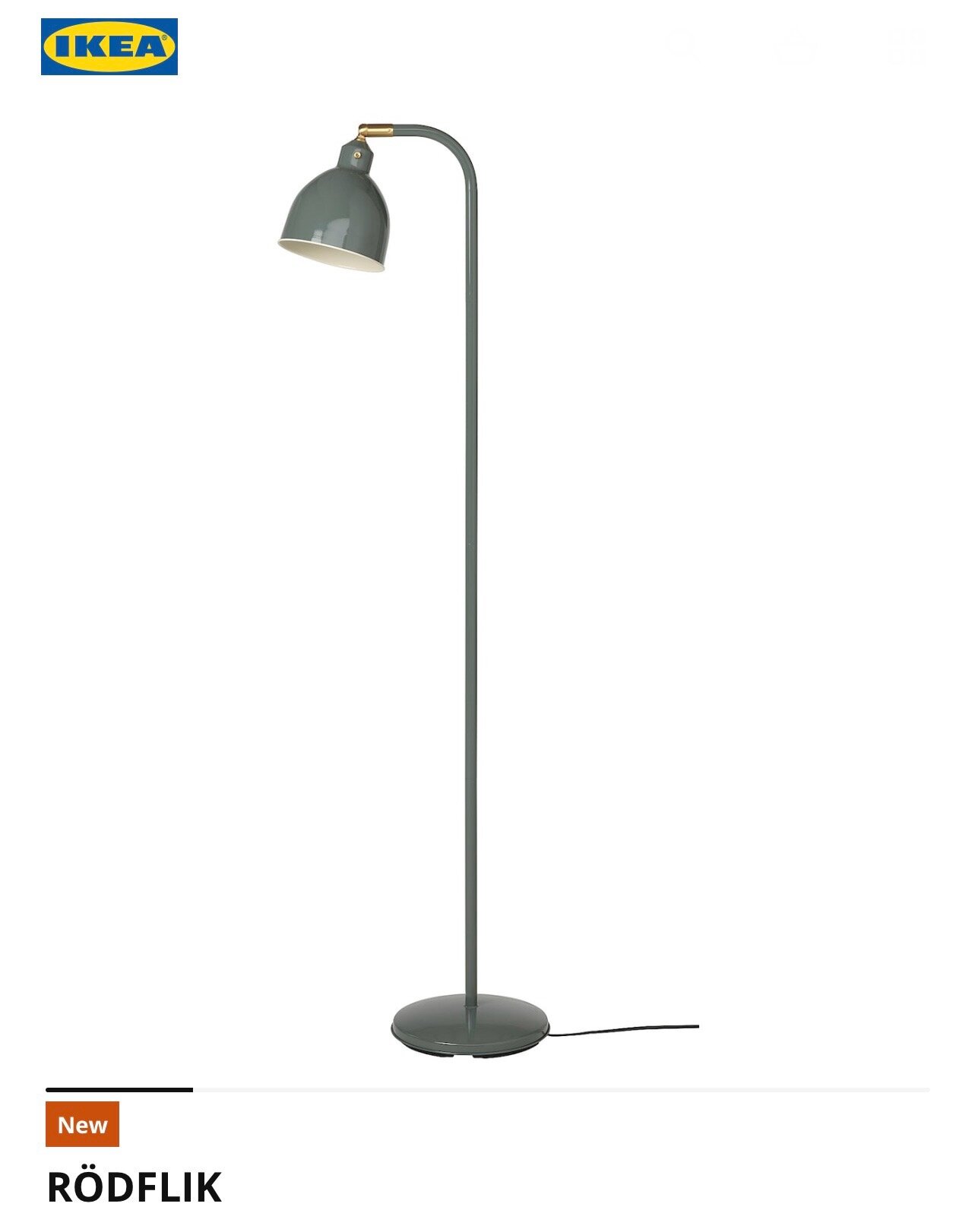 Уценка RÖDFLIK IKEA Напольная/читальная лампа (торшер), серо-зеленый, металл