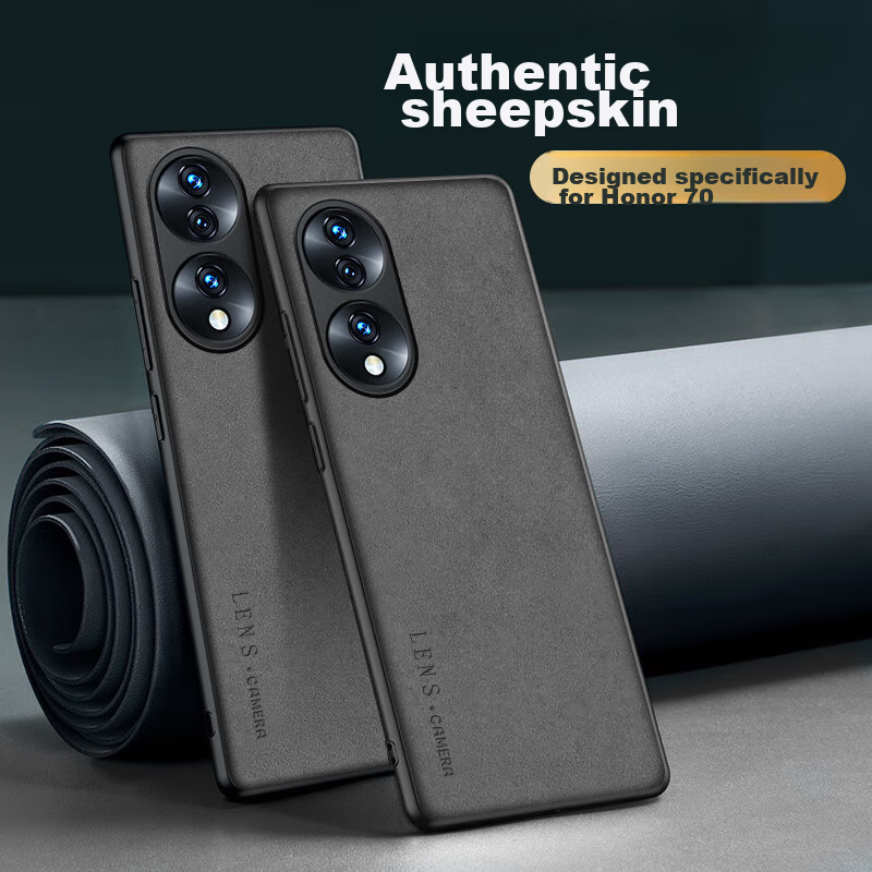 Shiyong Compatible with Honor 70 Phone Case, Honor 70 Protective Cover, Full Lens Protection, Silicone Soft Edge, Shockproof, Ultra-Thin, Simple And Stylish Leather Texture Case for Men And Women, Elegant Gray