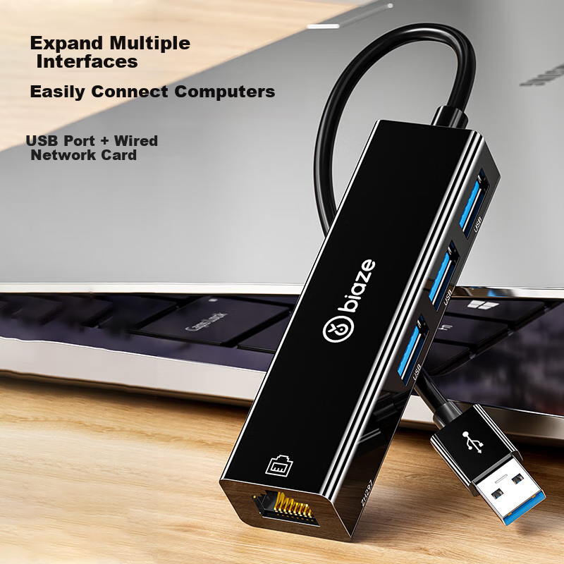 BIAZE USB Splitter with Ethernet Port RJ45 Converter Expansion Dock for Apple Mac Huawei Computer Expansion Dock HUB Adapter