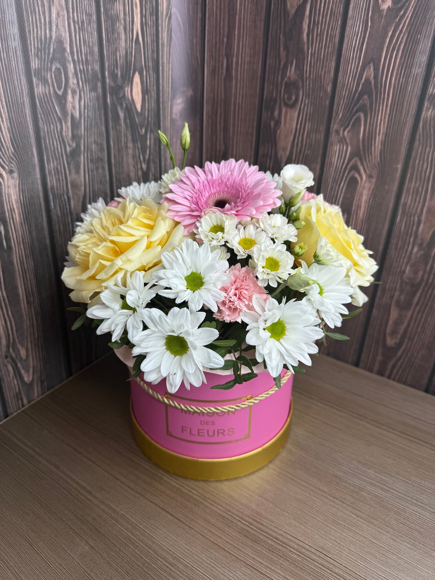 Коробка с нежной герберой и розовой розой, для девушки, женщины, мамы