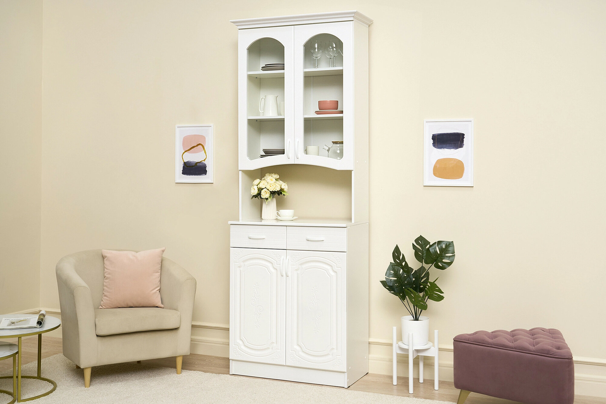 Буфет Миф Лиза-2 2-х створчатый цвет белый глянец МДФ размер 80х225х43см