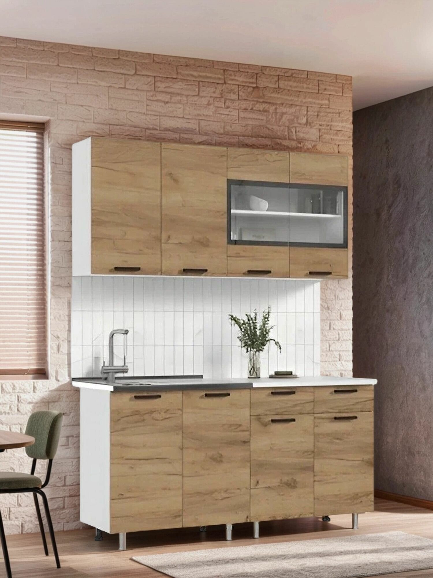 Кухонный гарнитур "Рио New" 1,6 ЛДСП Дуб Крафт Антарес