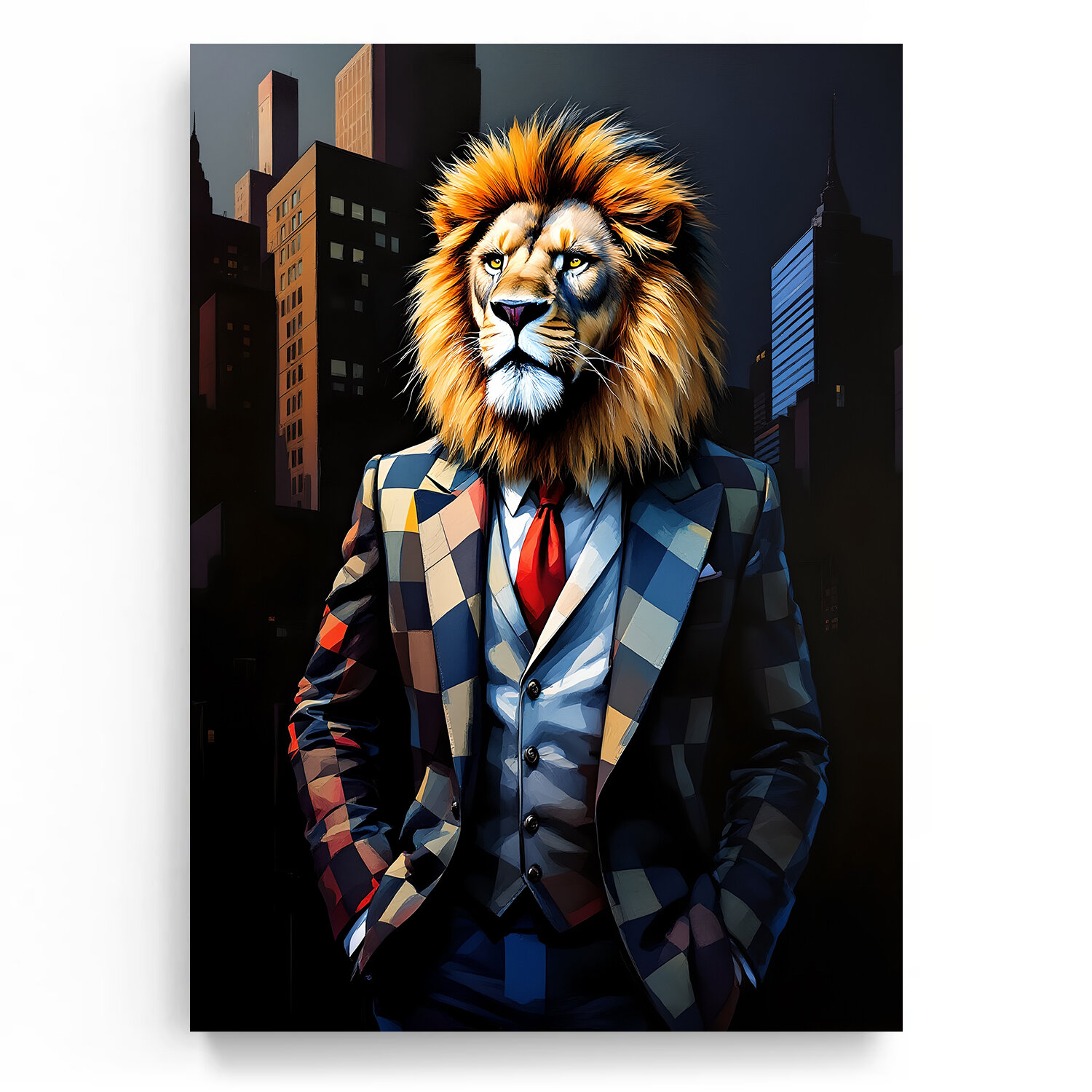 Картина на холсте - "Лев в костюме, брутальные животные", 40х60 см.