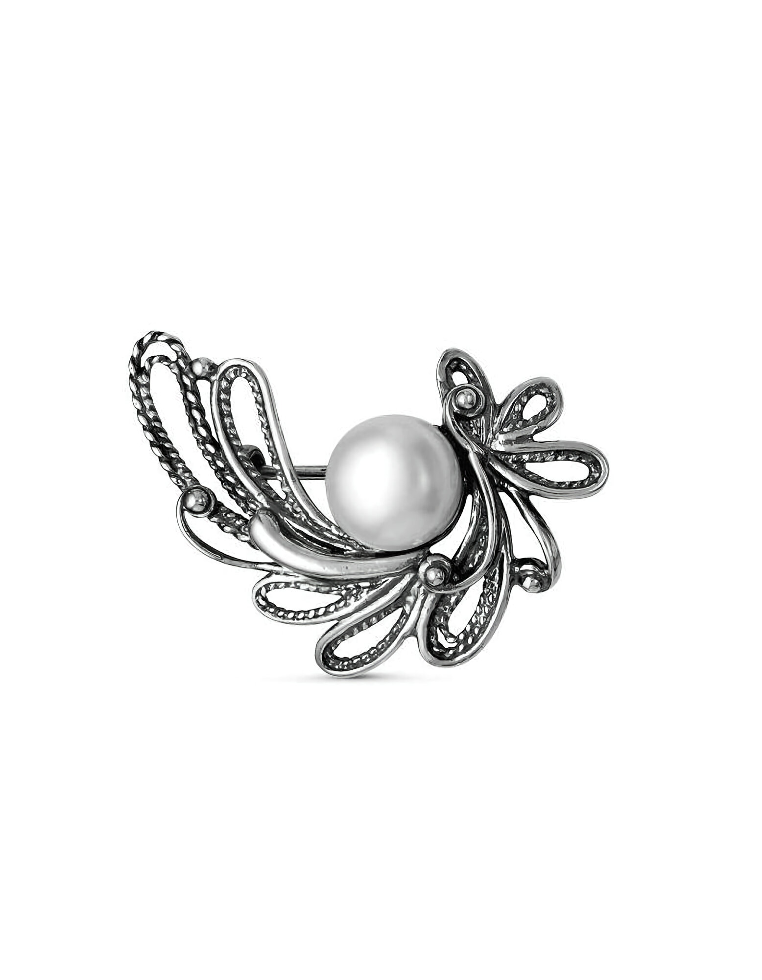 Брошь, серебро, 925 проба, родирование, жемчуг культивированный