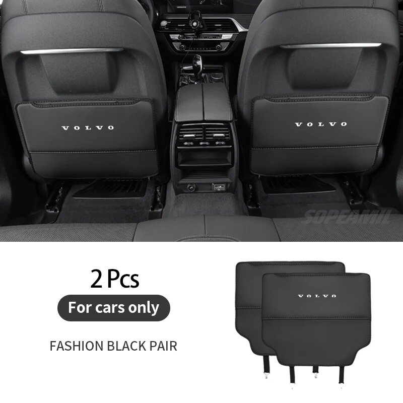 Volvo XC40 XC60 XC70 XC90 V40 V50 V60 V70V90 S40 S60 S80 S90C70 Сумка для хранения спинки автомобильного сиденья Защита задней спинки Анти-ударная накладка Black 2 Pcs