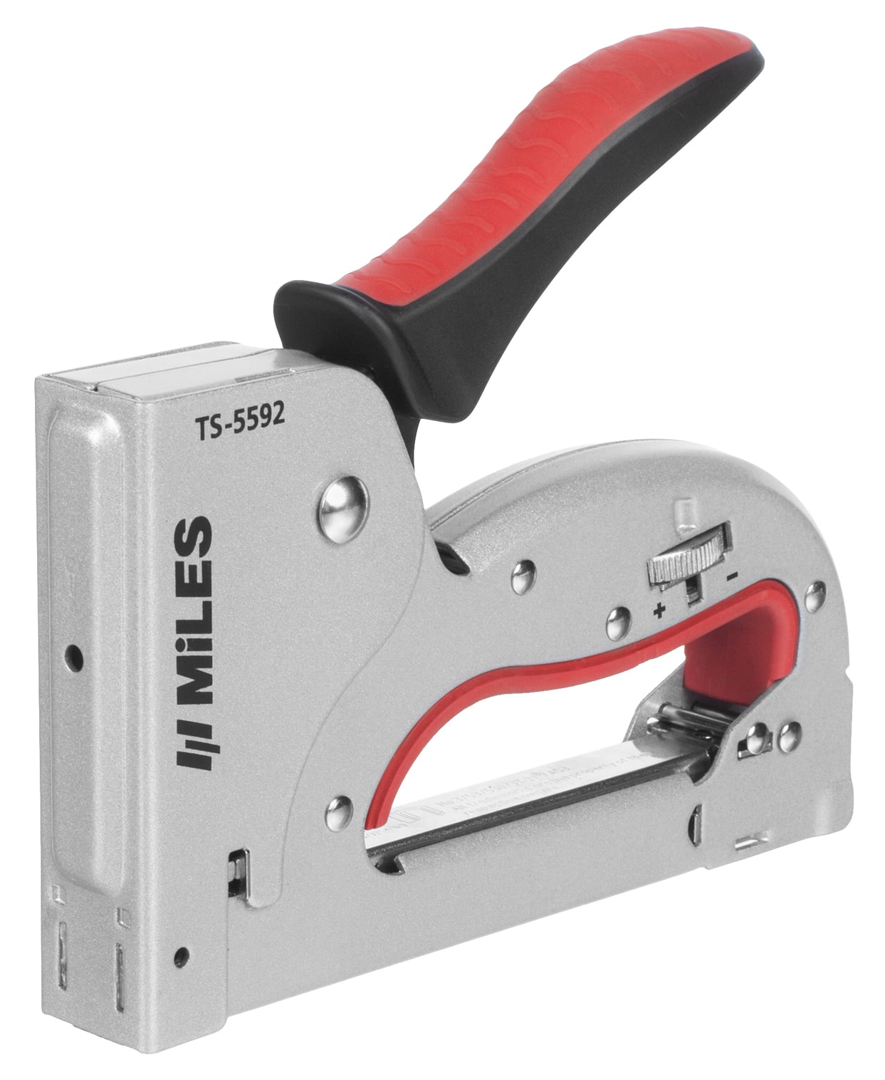 Степлер строительный MILES / Майлз скобозабивной, в металлическом корпусе с прорезиненной рукояткой, серебристый, скобы тип 53 / инструменты