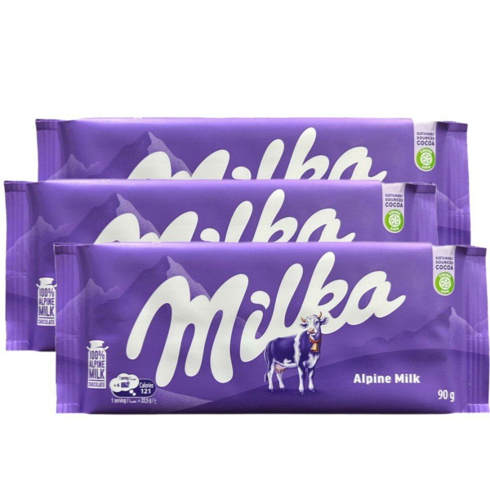 Шоколад Milka Alpine milk 90 грамм 3 штуки