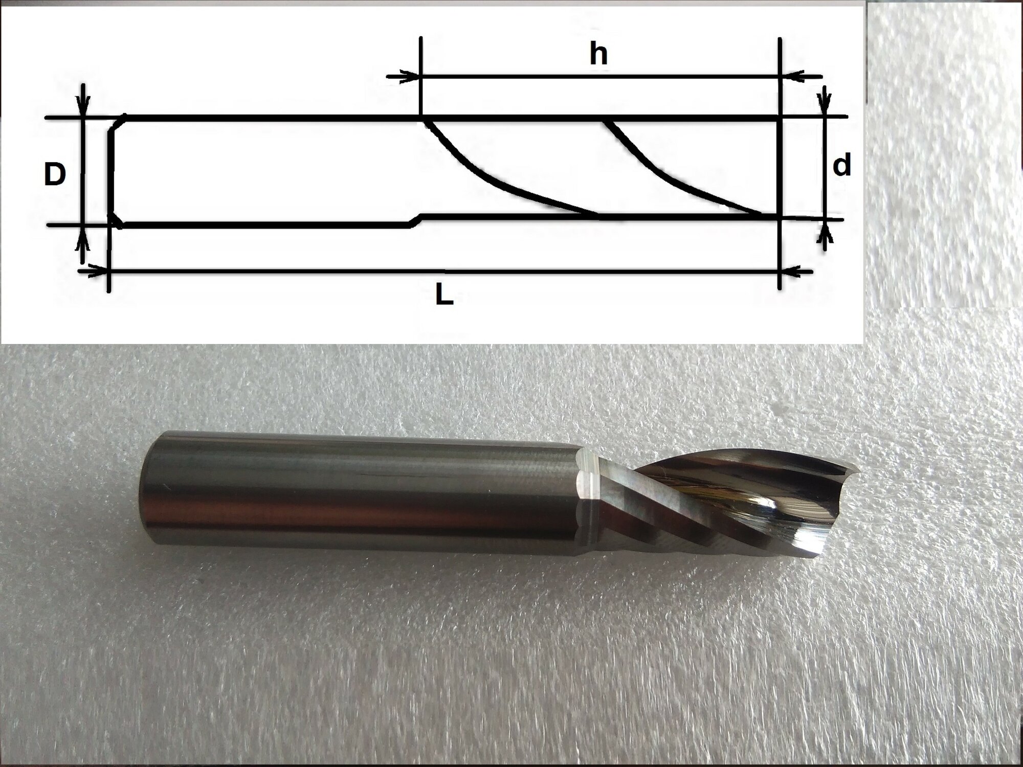 Фреза спиральная однозаходная по акрилу YKL 1022, d-10/ h-22/ D-10/ L-60. A series для ЧПУ станка