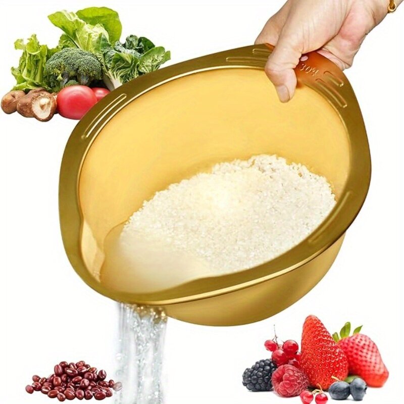 Рисовая сито, нержавеющая сталь, с петлей для подвешивания, золотистое