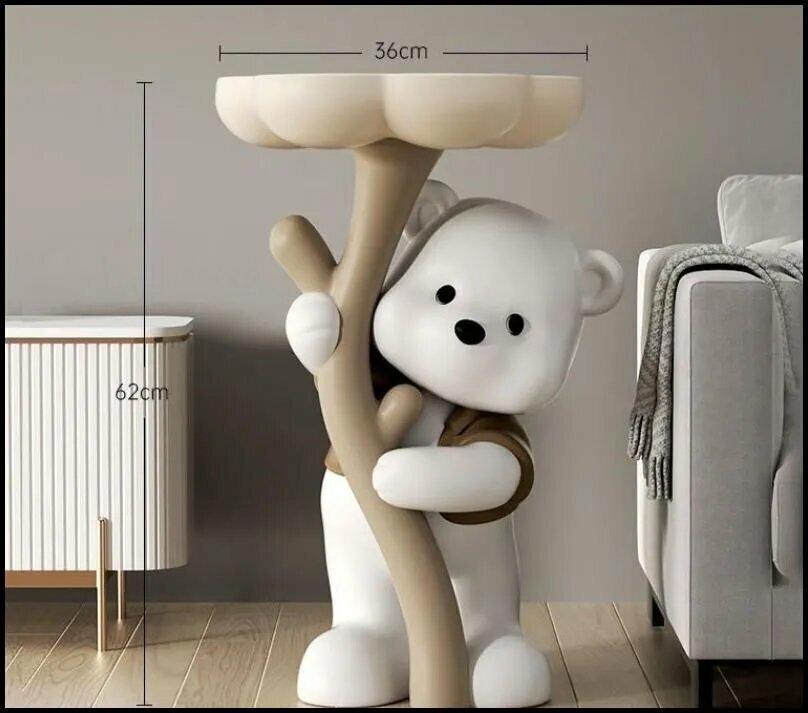 Приставной столик Креативный приставной столик в форме медведя, милый напольный орнамент, 35х35х62 см