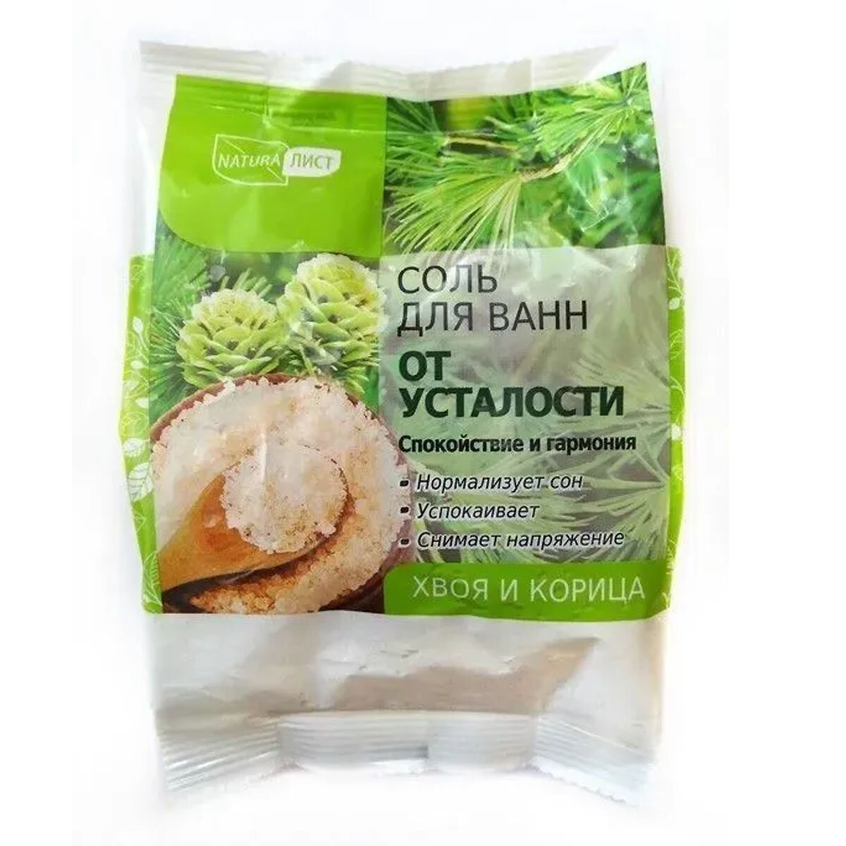 Соль для ванн NaturaЛист От усталости, Хвоя и корица, 500 г