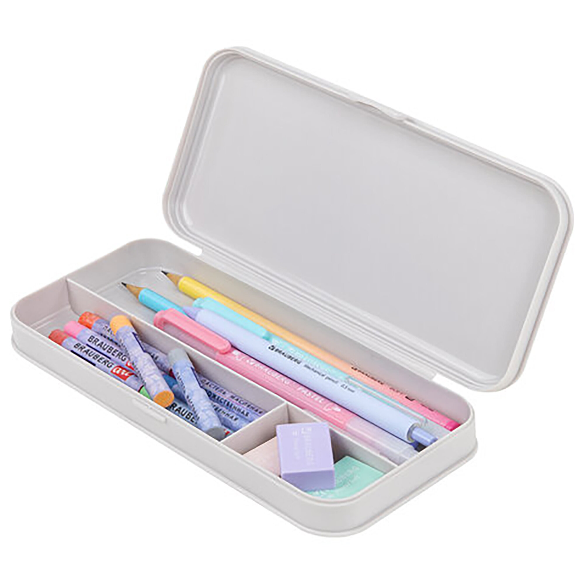 Пенал школьный, для канцтоваров пластиковый, с тремя отделениями, серый