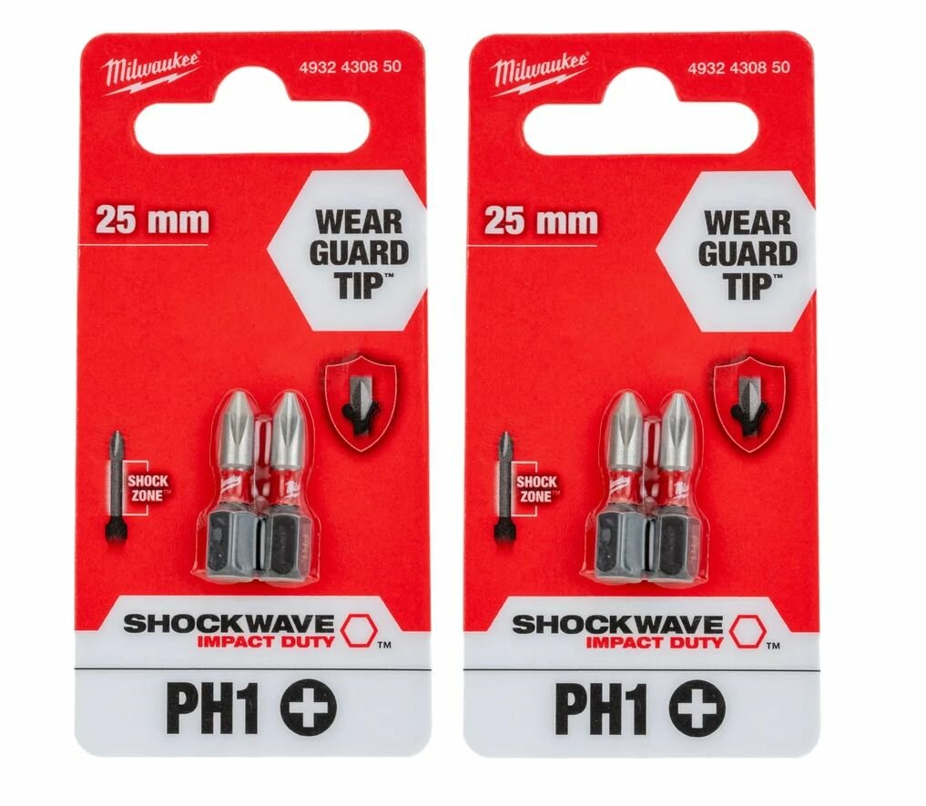 Бита Milwaukee SHOCKWAVE (4 шт; PH1; 25 мм)
