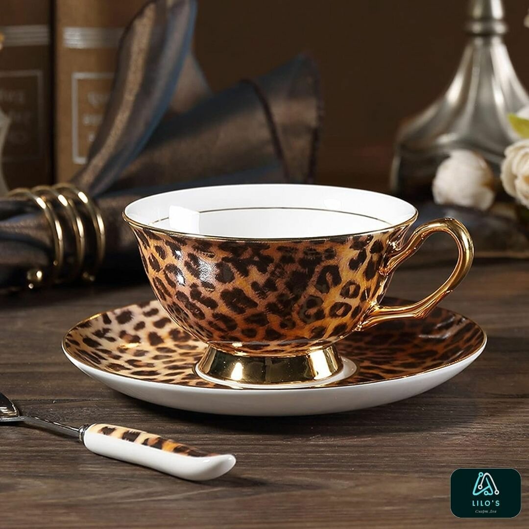 Фарфоровая чашка "Леопард" для чая и кофе, 220 мл, 1 набор-