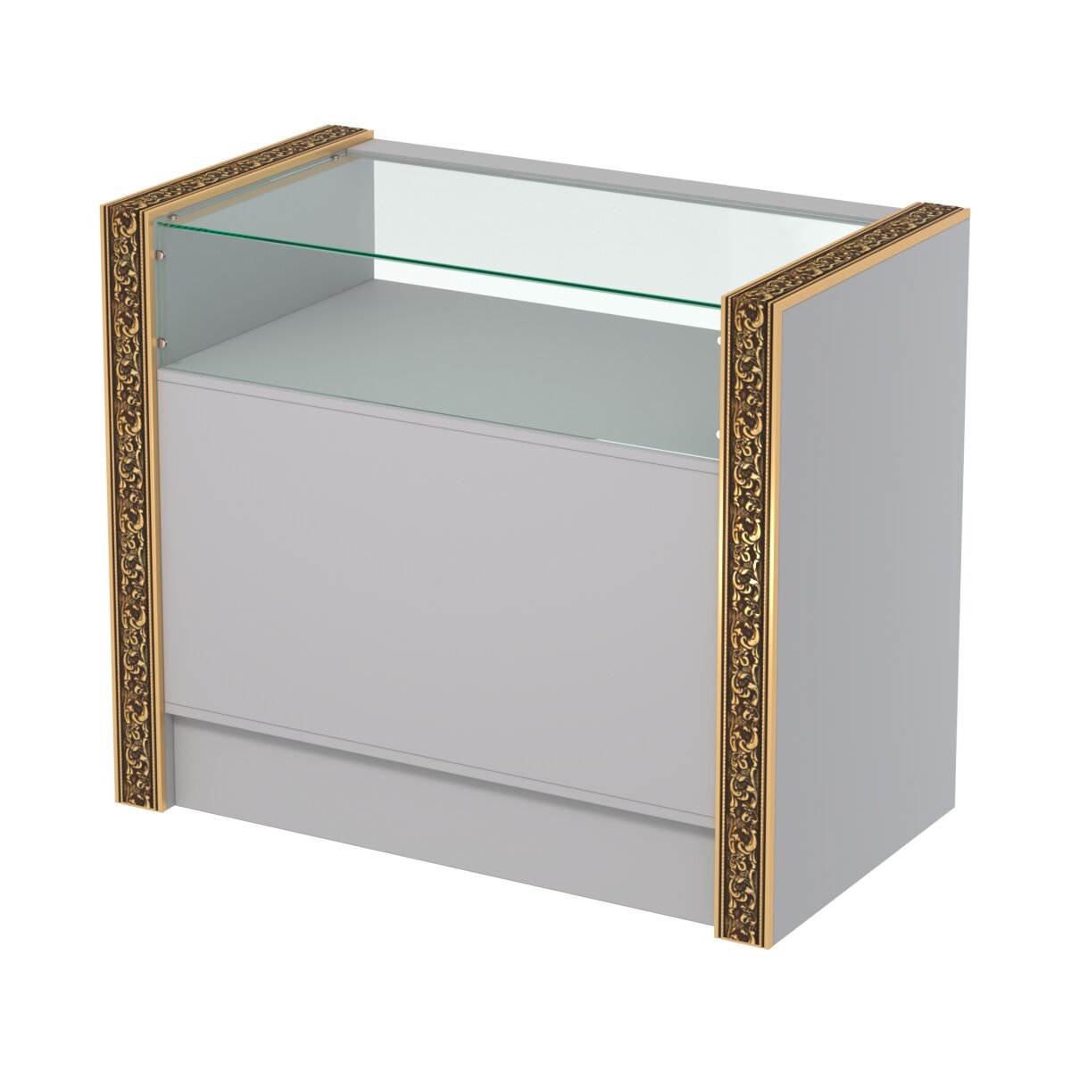 Недорогой прилавок с большим накопителем и декоративными молдингами №ПДМ-2-900, Серый