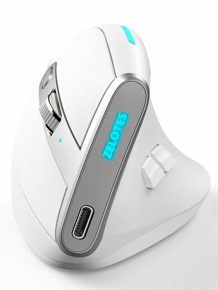 ZELOTES F36 Вертикальная беспроводная Bluetooth двойной режим перезаряжаемая белая игровая мышь для офиса и игр