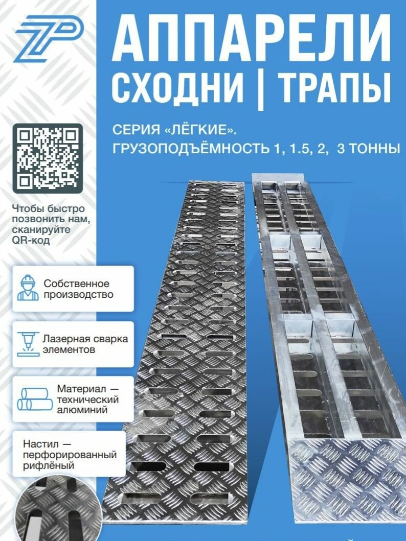 Трапы (сходни) алюминиевые для спецтехники, квадроциклов и мототехники. Комплект 2шт