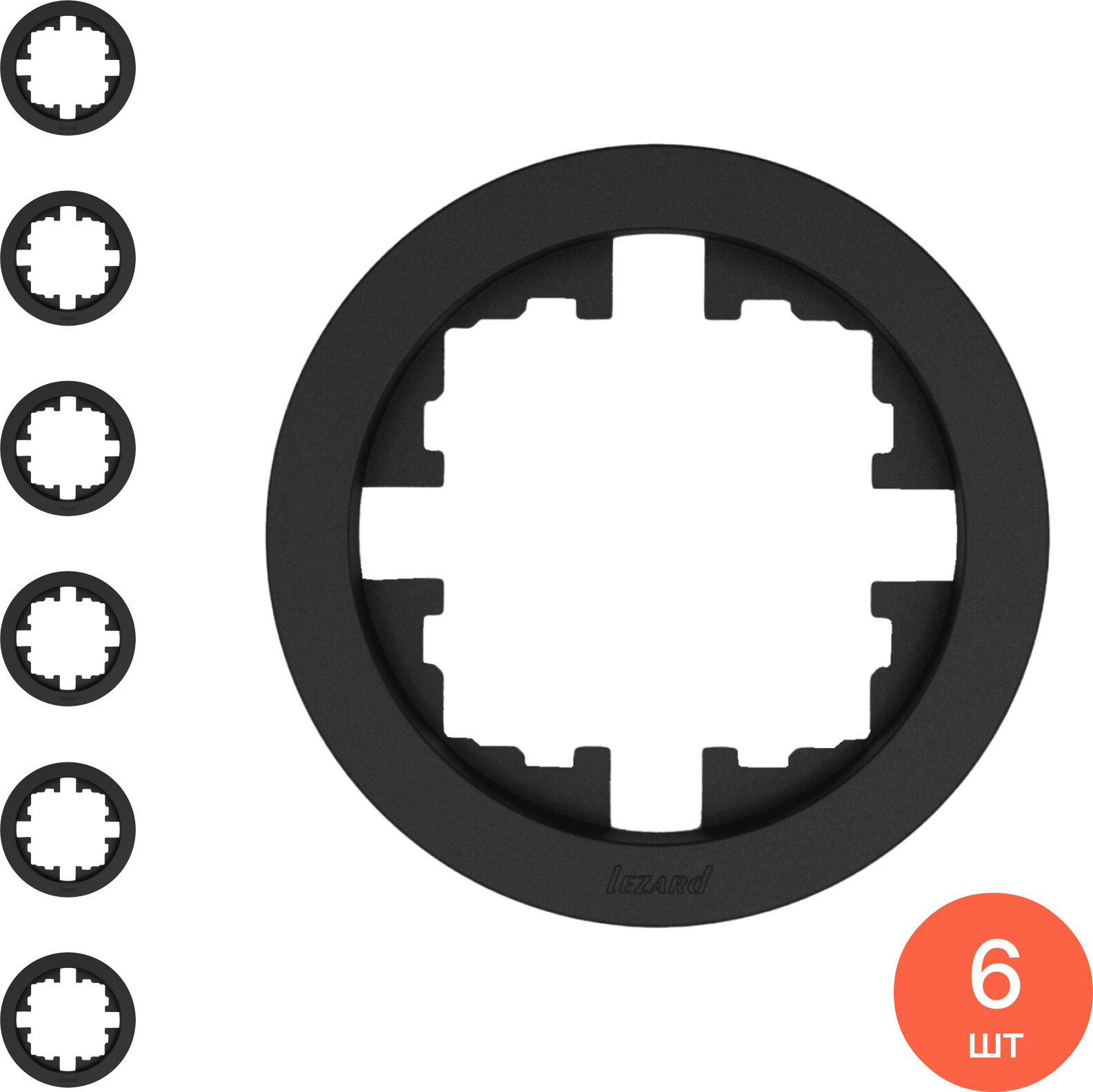Рамка электроустановочная Lezard / Лезард OSEN 744-4200-146 черный бархат без вставки, круглая, 1 пост / для розеток и выключателей (комплект из 6 шт)