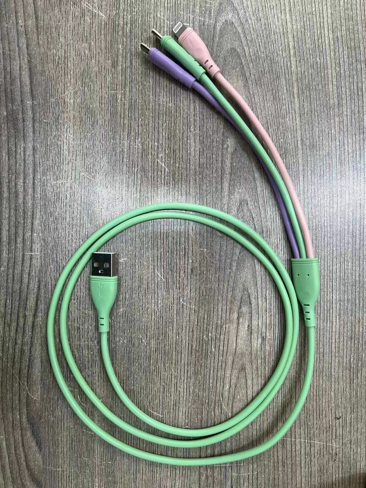 Кабель USB, для Huawei, Apple, Type-C, Android, 2.4A, трехцветный