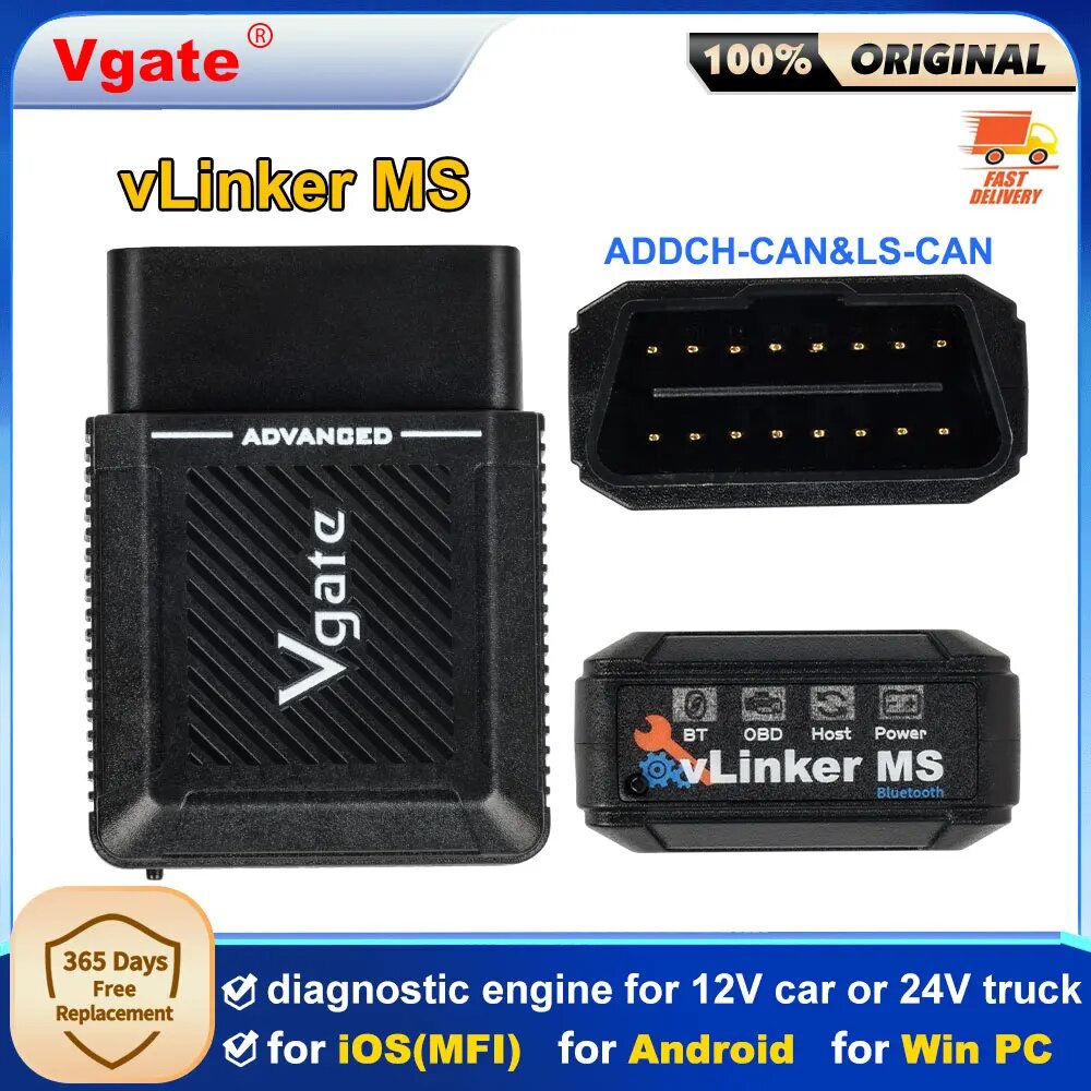 2025Новый автомобильный сканер OBD2 Vgate vLinker MS BT для 12 В/24 В ELM327 V2.3, диагностический инструмент всех систем CH LS HS SW MS CAN