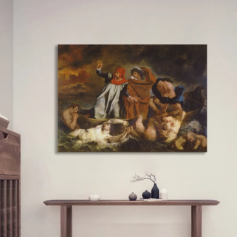 Репродукция картины на холсте, Эжен Делакруа "Ладья Данте", 30х40 см.