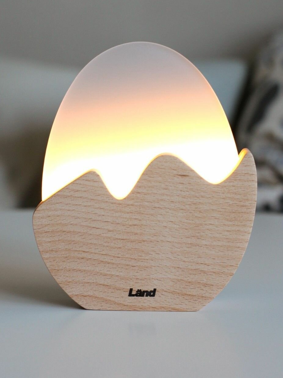 Дизайнерский светильник ночник из цельного дерева Egg