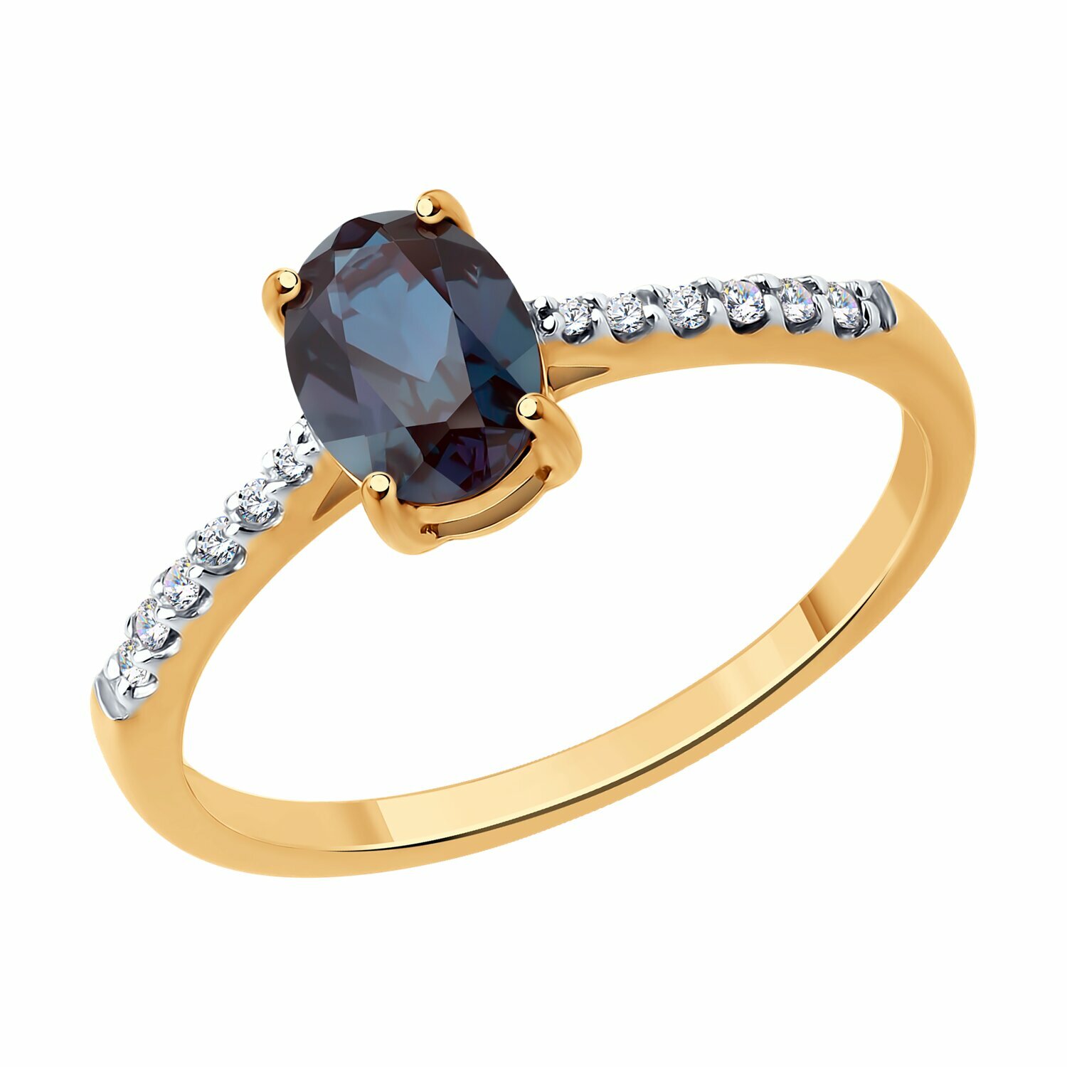 Кольцо, красное золото, 585 проба, бриллиант, александрит