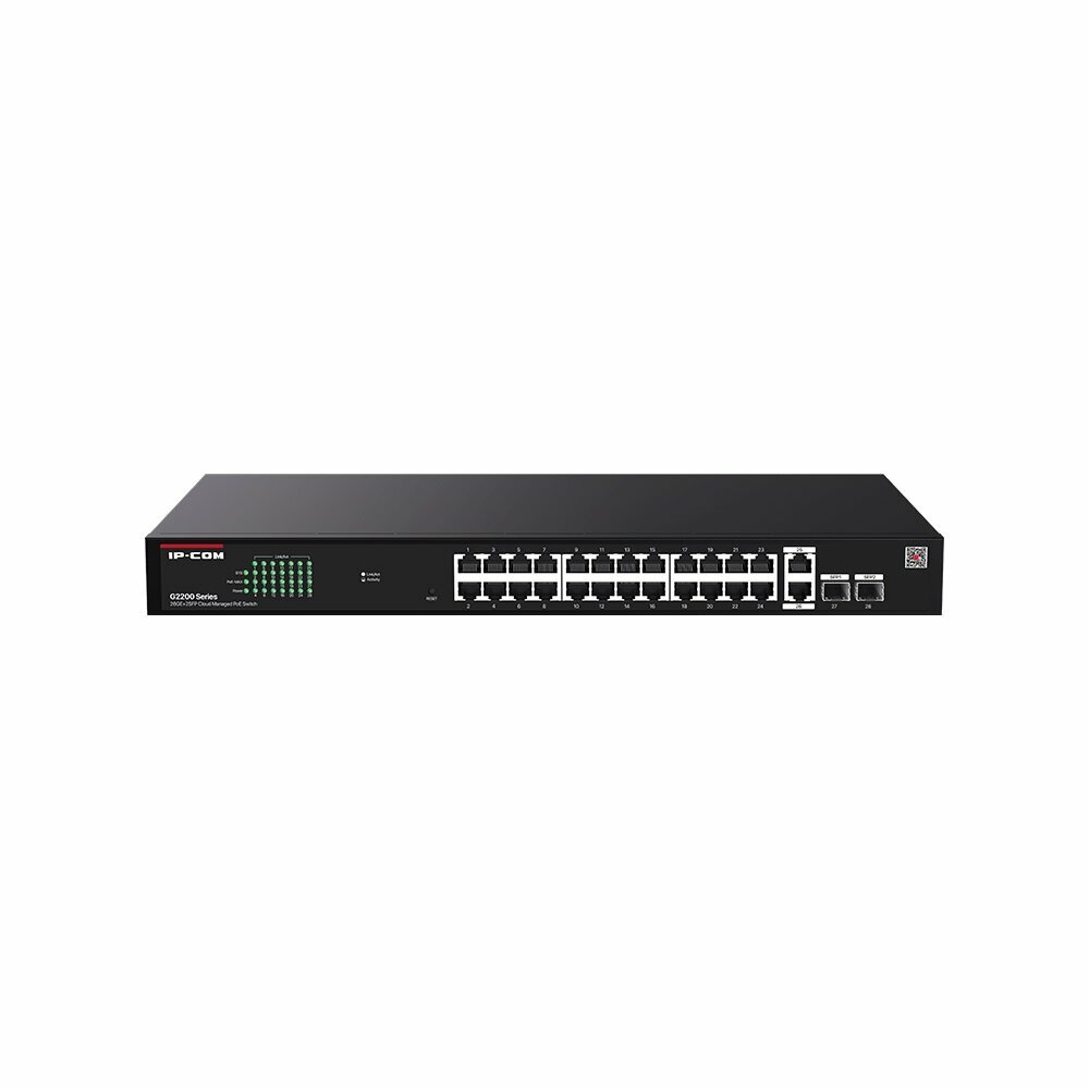 IP-COM G2228P-24-410W Web smart коммутатор с 26 гигабитными портами и 2 SFP-портоми, PoE 24х30Вт (до 370Вт)