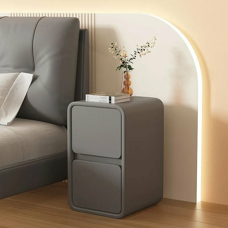 Современный минималистичный серый прикроватный столик с двойным выдвижным ящиком, 2 ящ, 30х40х50 см