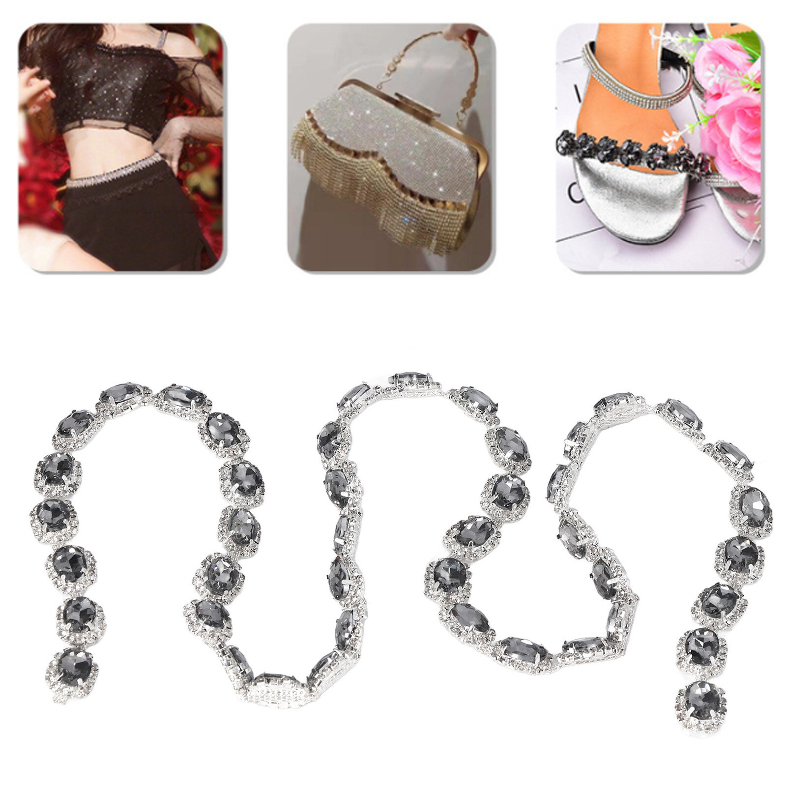 Цепочка со стразами, 1 ярд, ширина 1,5 см, прозрачная, серая, блестящая, модная, цепочка со стразами, сделай сам, украшения для рукоделия