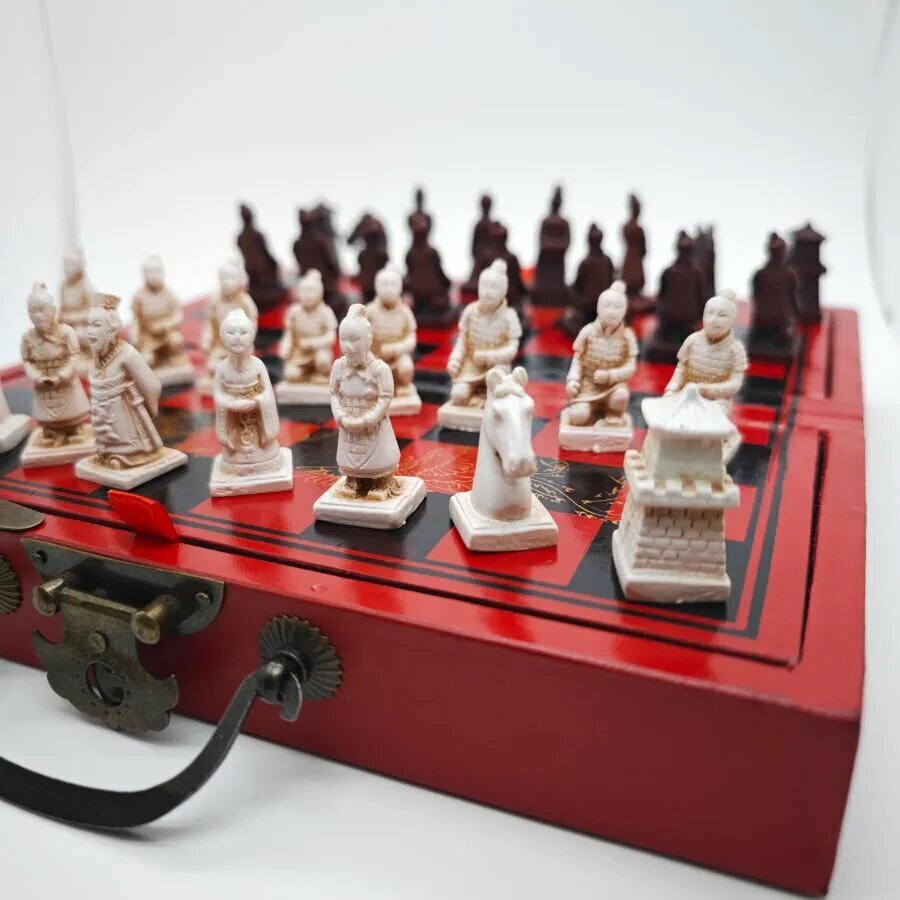 KNOW EASY-Toytime Антикварные международные терракотовые шахматы Деревянная складная шахматная доска
