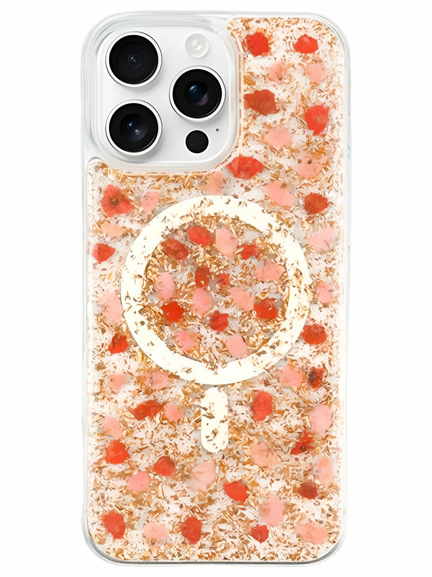Чехол K-DOO MAG Flowers iPhone 16 Pro, малиновый(small) c поддержкой беспроводной зарядки
