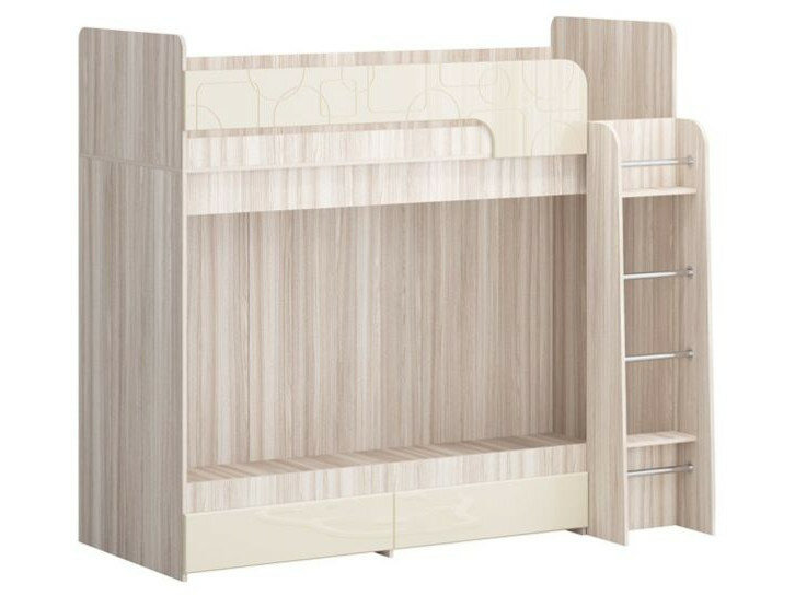 Двухъярусная кровать МДФ ясень (Ваниль глянец, Ясень шимо светлый)