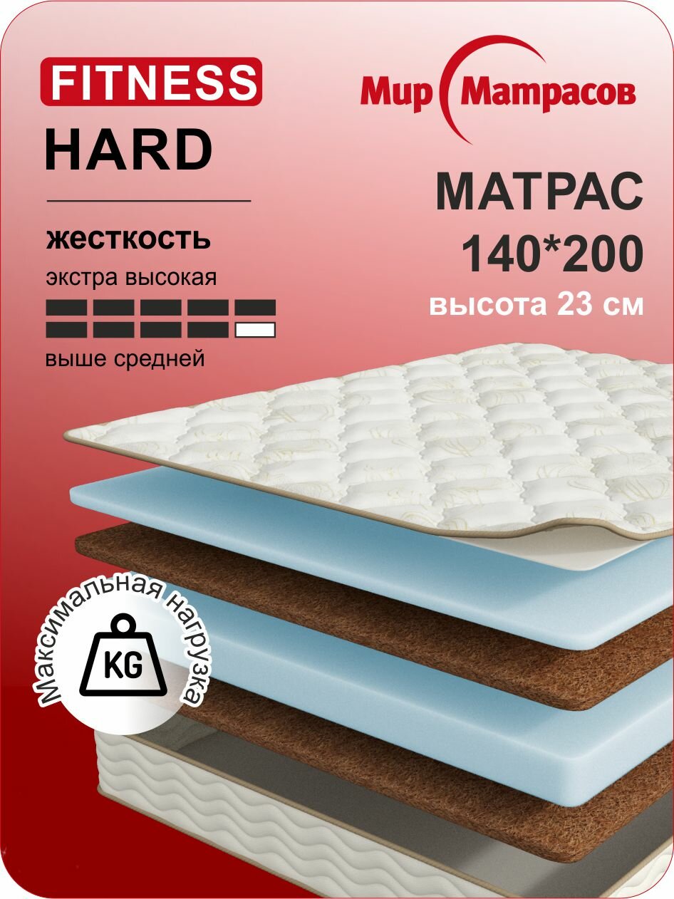 Матрас 140х200 Мир Матрасов Fitness Hard, беспружинный, анатомический, 23см