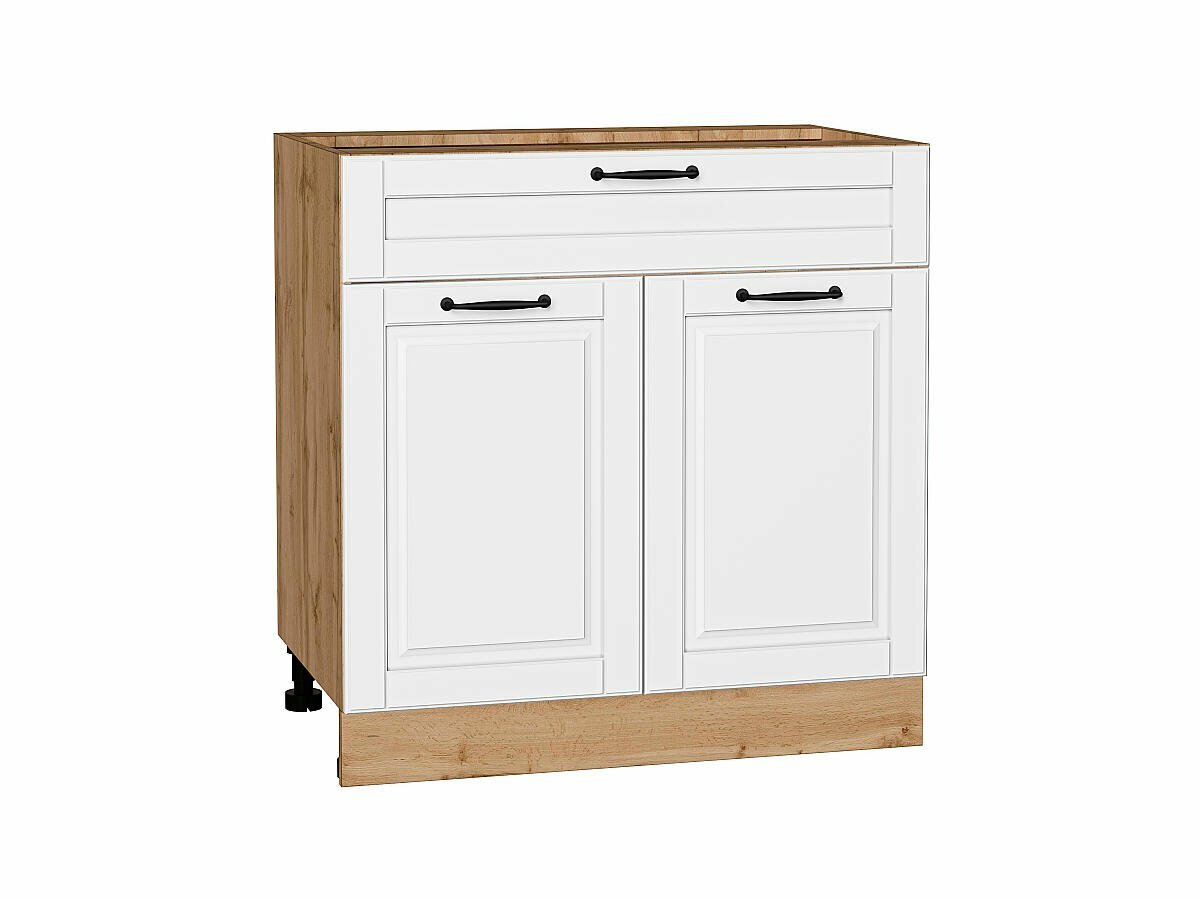 Шкаф нижний с 2-мя дверцами и ящиком Дублин, цвет фасада Special White, цвет каркаса Дуб Вотан, 816*800*478 мм