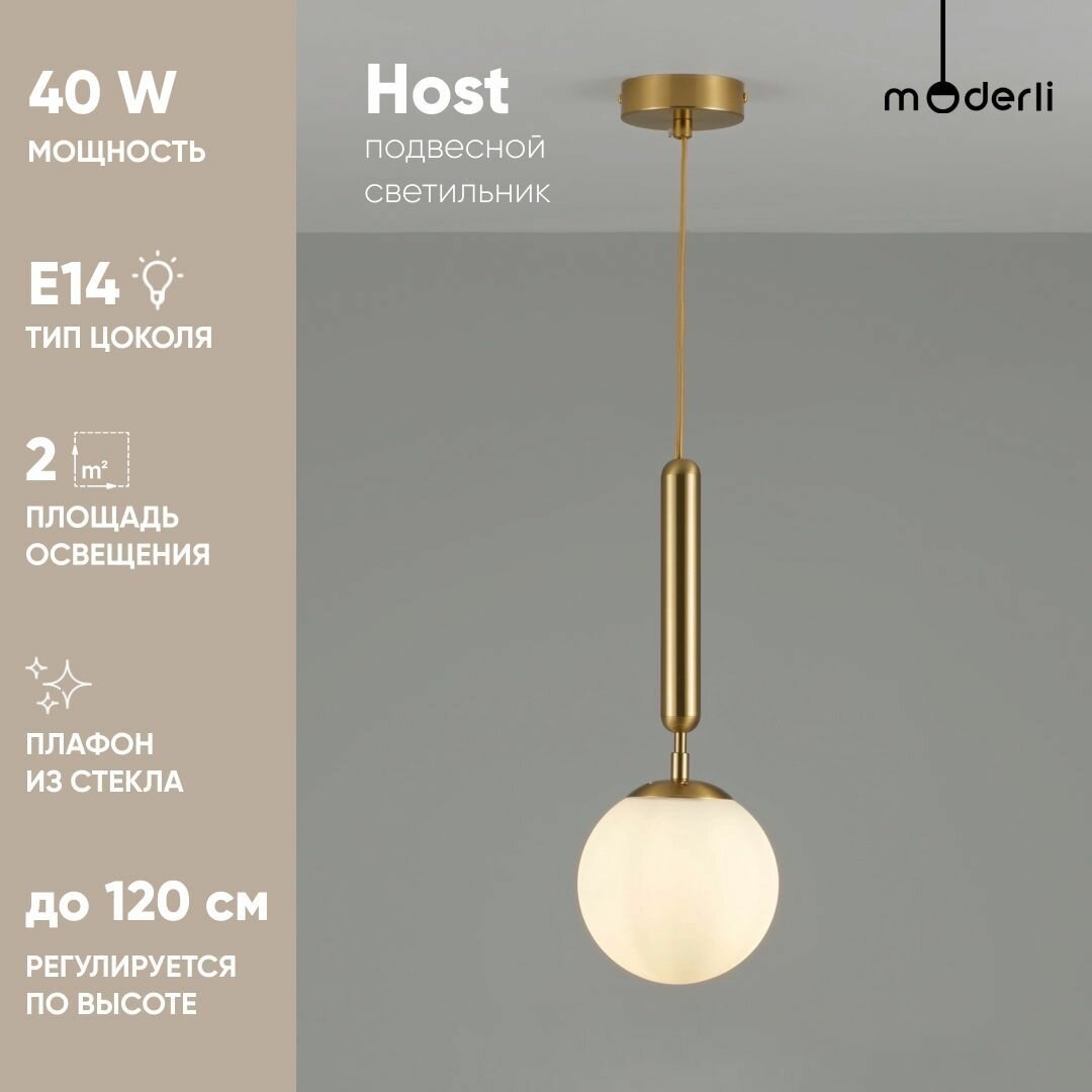 Подвесной светильник шар круглый стеклянный Moderli V2850-1P Host 1*E14*40W