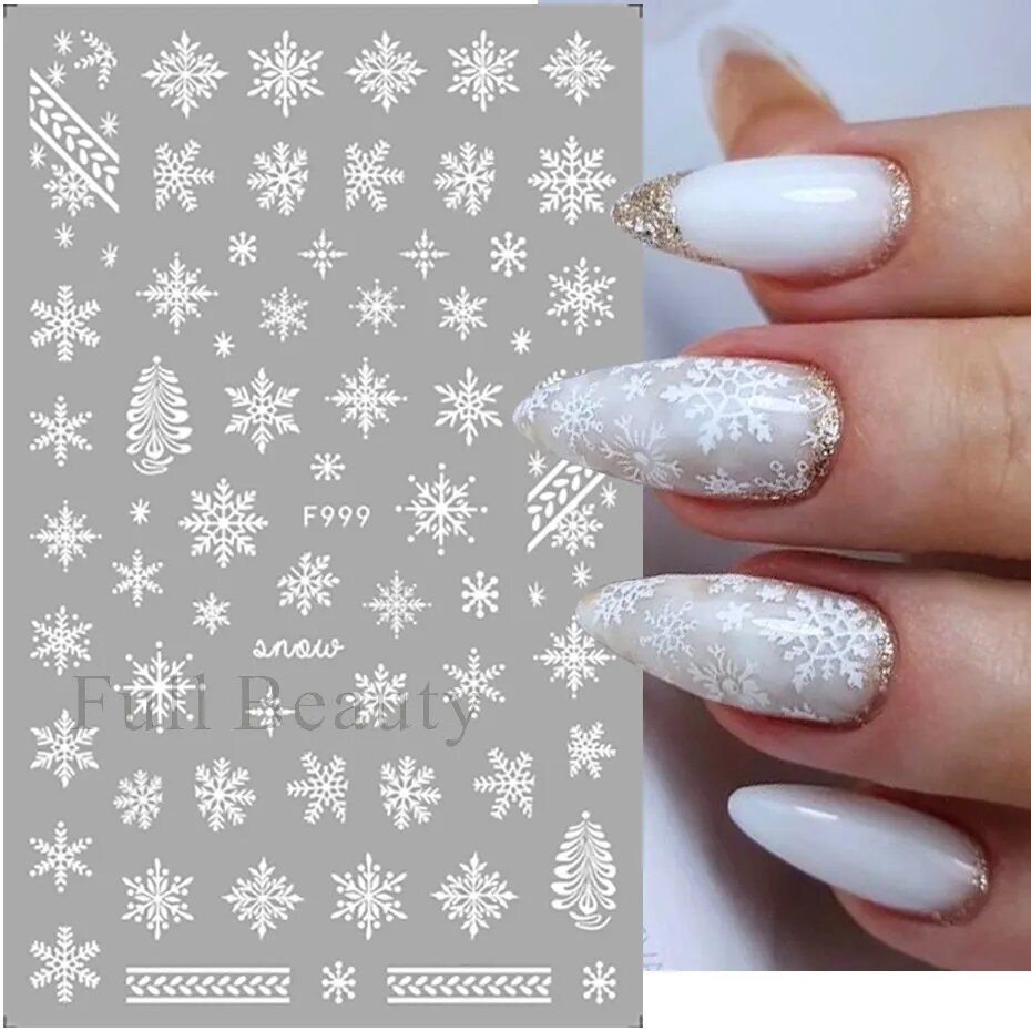 Наклейки на ногти снежинки Full Beauty F999 White