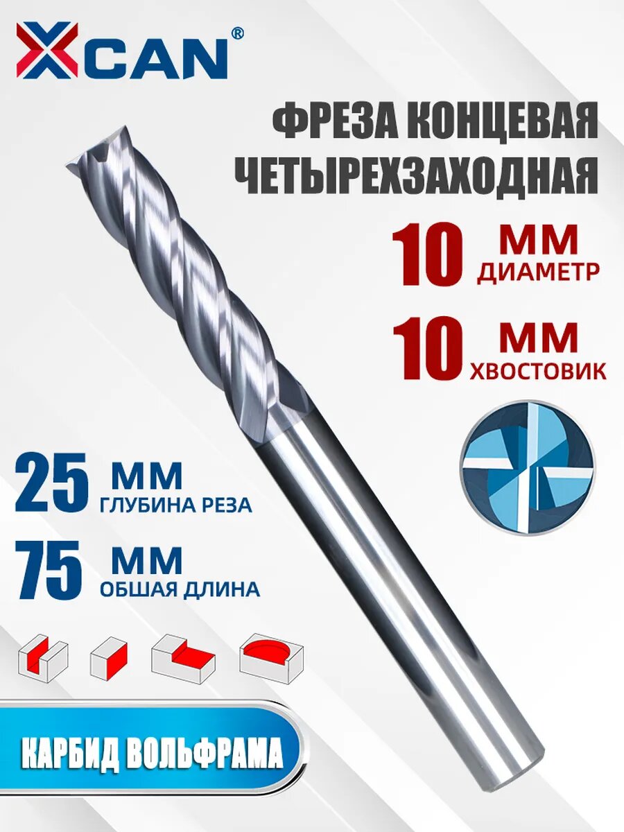 Фреза по металлу концевая 10мм твердосплавная 10x25x10x75мм