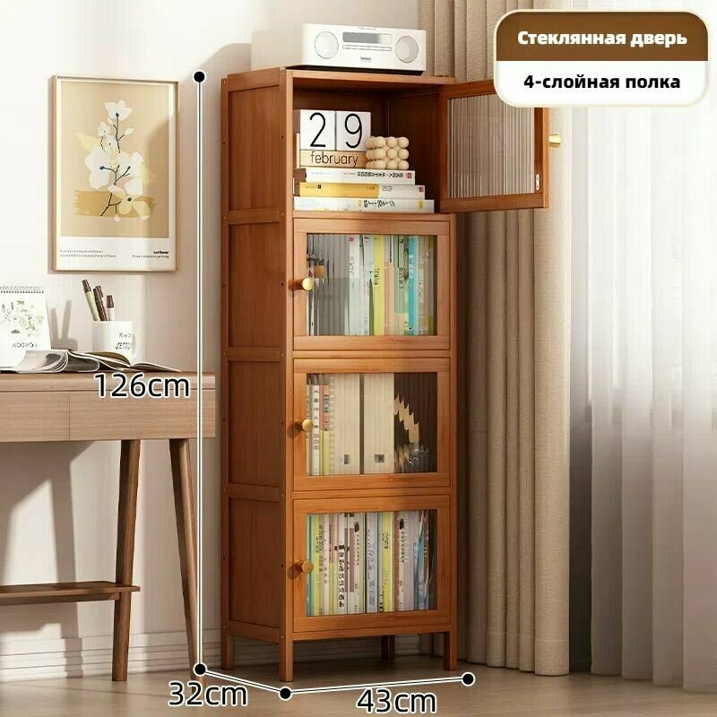 Шкаф-витрина, 4 двери, универсальный угол, бамбук, массив дерева
