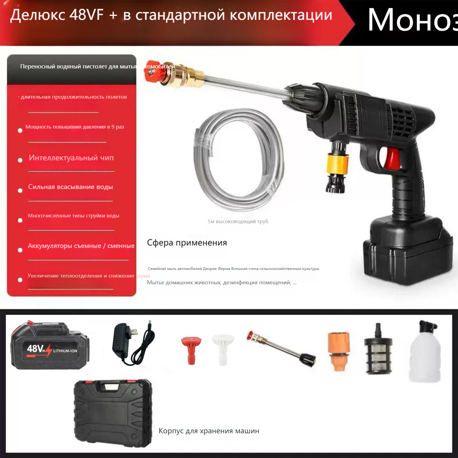 Мойка высокого давления аккумуляторная, мини автомойка 1 АКБ
